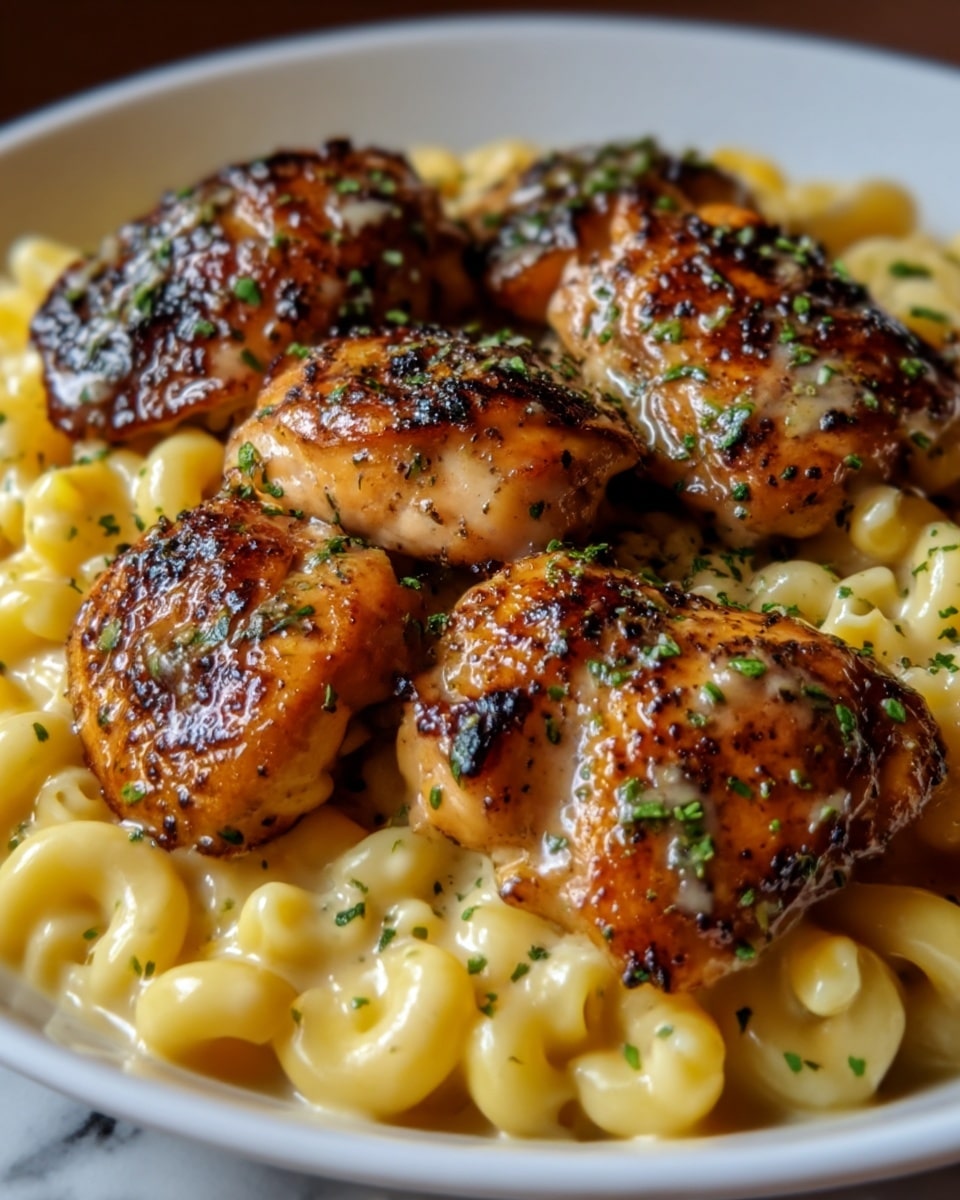 Sweet and Spicy Honey Pepper Chicken with Macaroni and Cheese